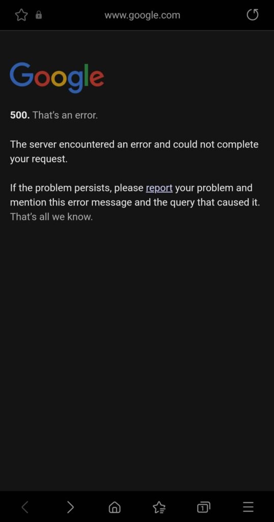 Users report Google Search error 500 with some getting a blank screen