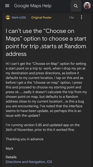 Google Maps Choose On Map Feature Not Working For Some IPhone Users