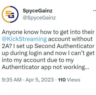 Kick app 2 Factor Authentication broken or not working
