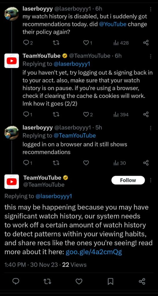YouTube not showing a blank page when Watch History is disabled