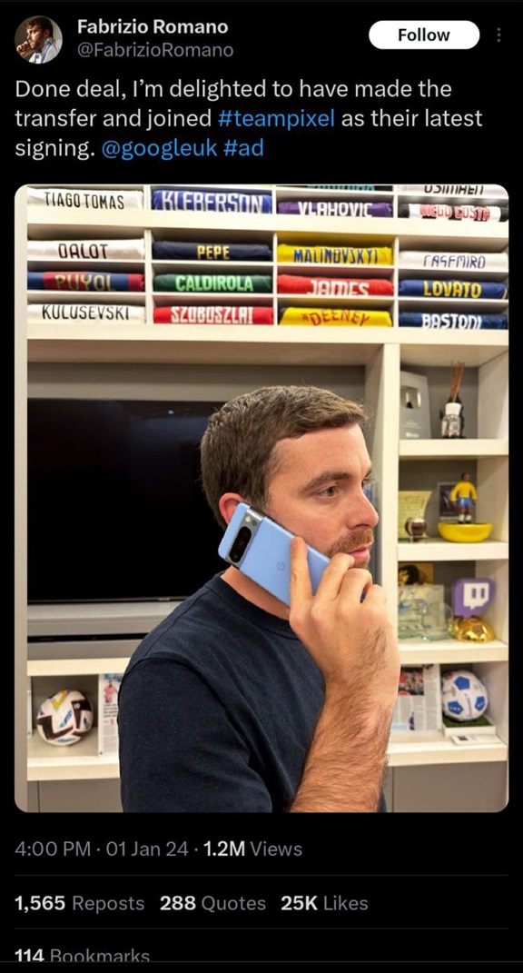 Fabrizio Romano joins TeamPixel with the Google Pixel 8 Pro