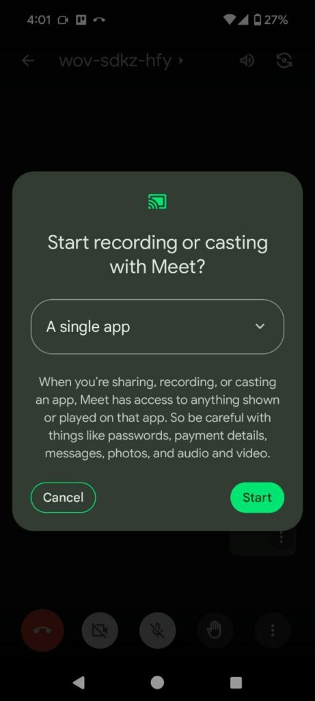 Pixel users can now share a single app screen on Google Meet