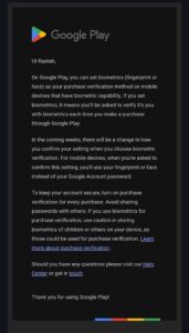 Google Play Store to replace password w/ biometric authentication