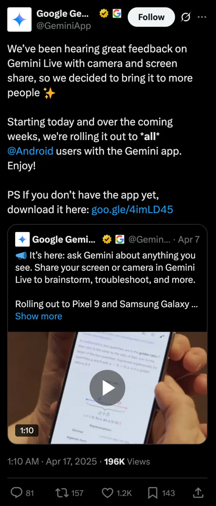 Google makes Gemini Live camera & screen sharing free for all on Android