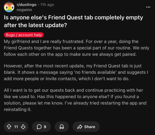 Duolingo users report Friends Quests bugged after latest update