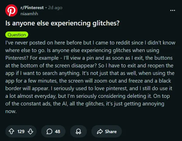 Is your Pinterest app freezing or going black? You're not alone