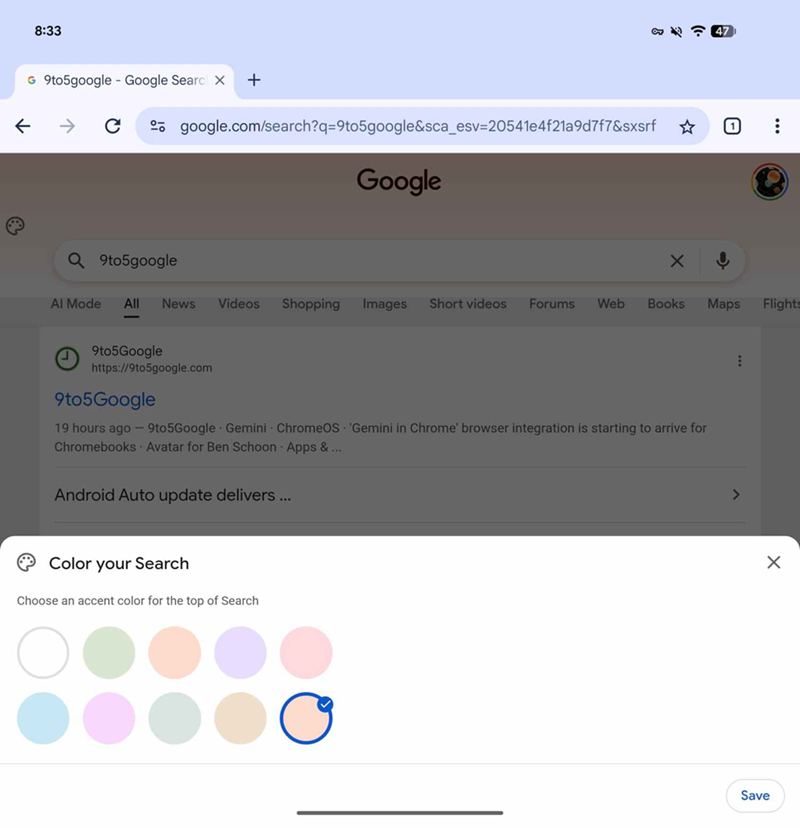 Google search bar is surprisingly huge for some users, plus new 'Color ...