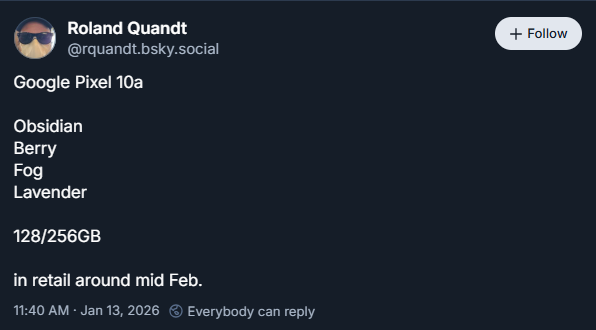 Google Pixel 10a reportedly releasing in February as product ...