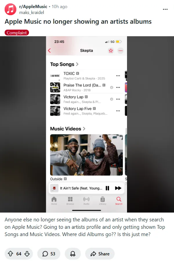 Apple Music not showing albums on artist pages for some users - PiunikaWeb