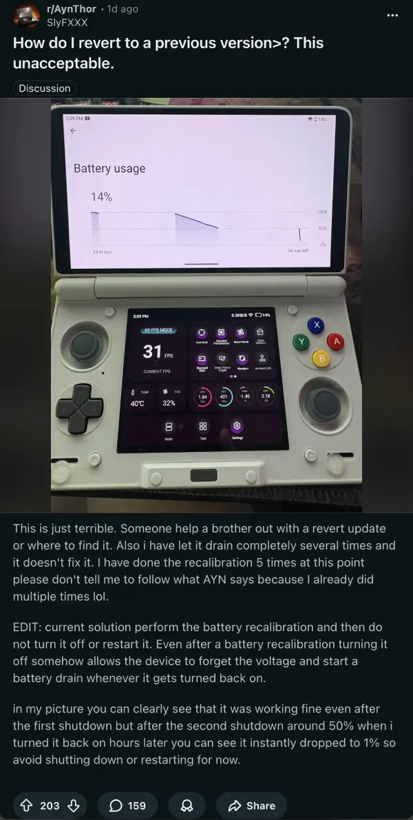 Fix incoming for AYN Thor battery drain bug, temporary workarounds inside