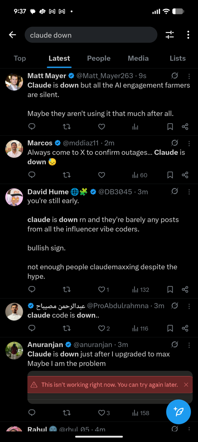 Claude down and not working as users report service throwing errors