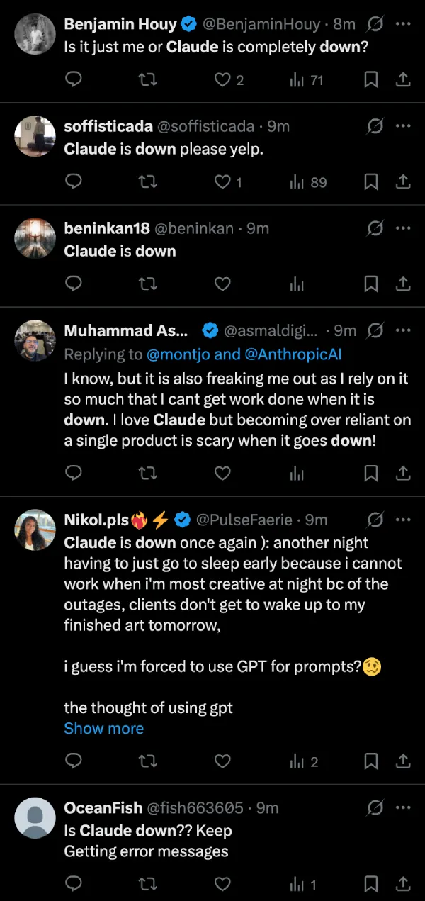 Claude down and not working as users report service throwing errors