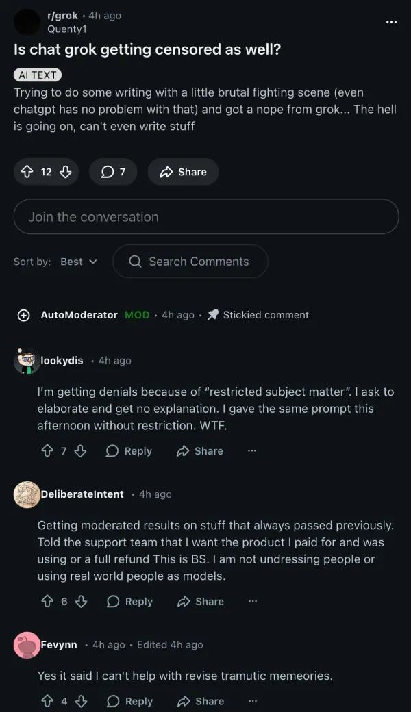 Grok Imagine users say the latest moderation update is blocking too much