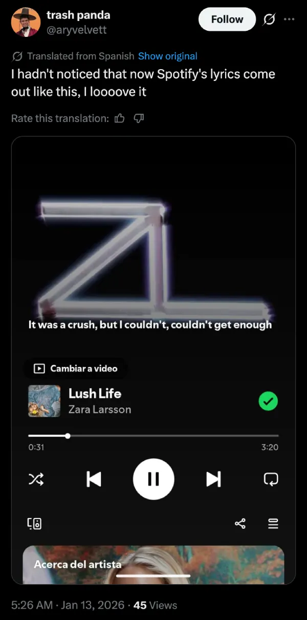 Spotify appears to be testing lyrics directly on the Now Playing screen