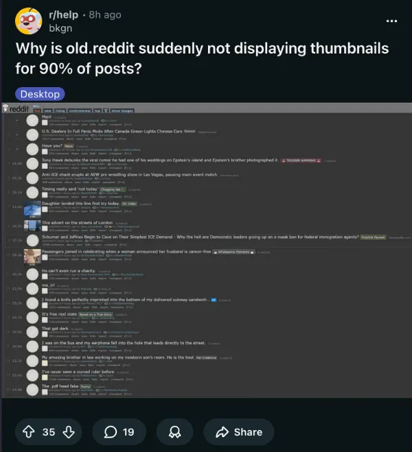 Reddit acknowledges widespread bug breaking thumbnails and embeds