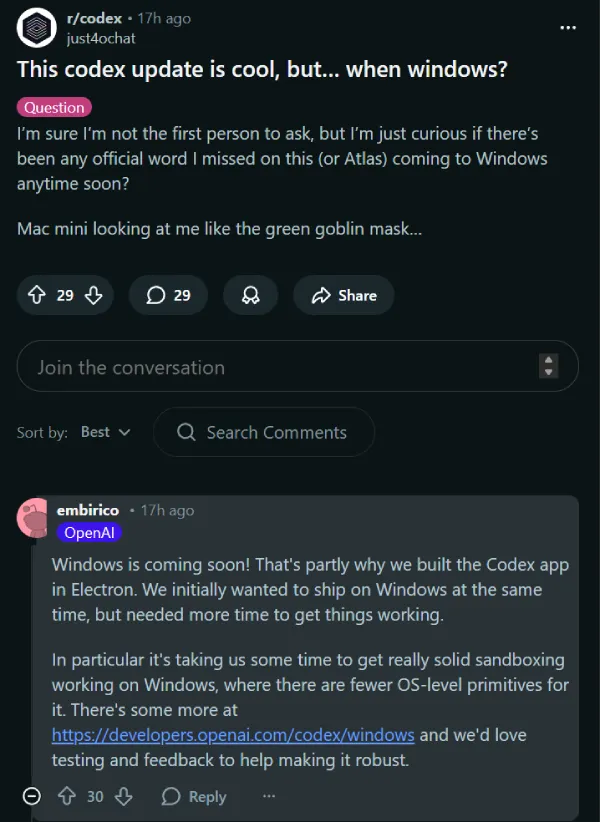 Here's why OpenAI's Codex app is not yet out for Windows