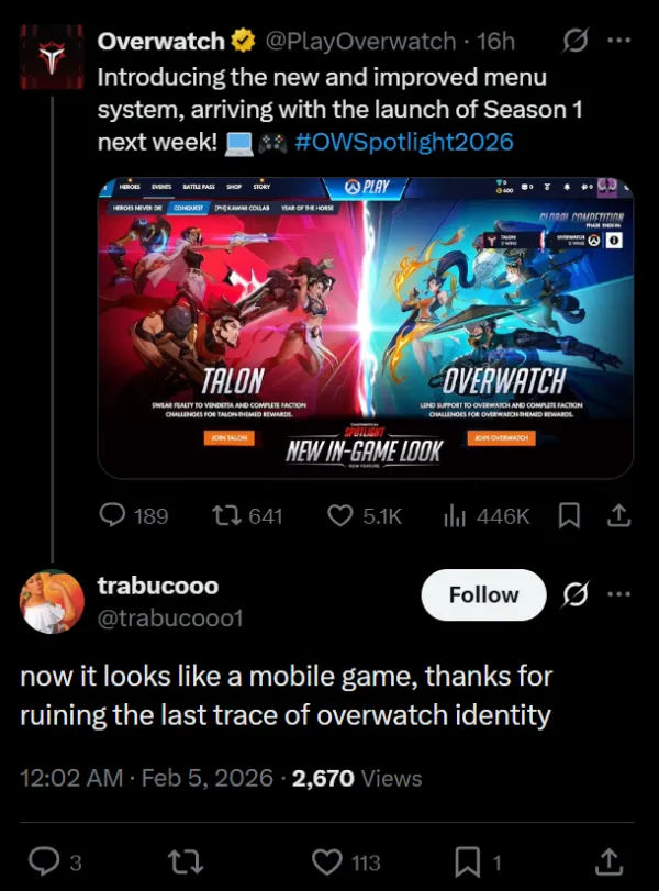 Overwatch 2 players roast the new menu redesign, ask Blizzard to add ...