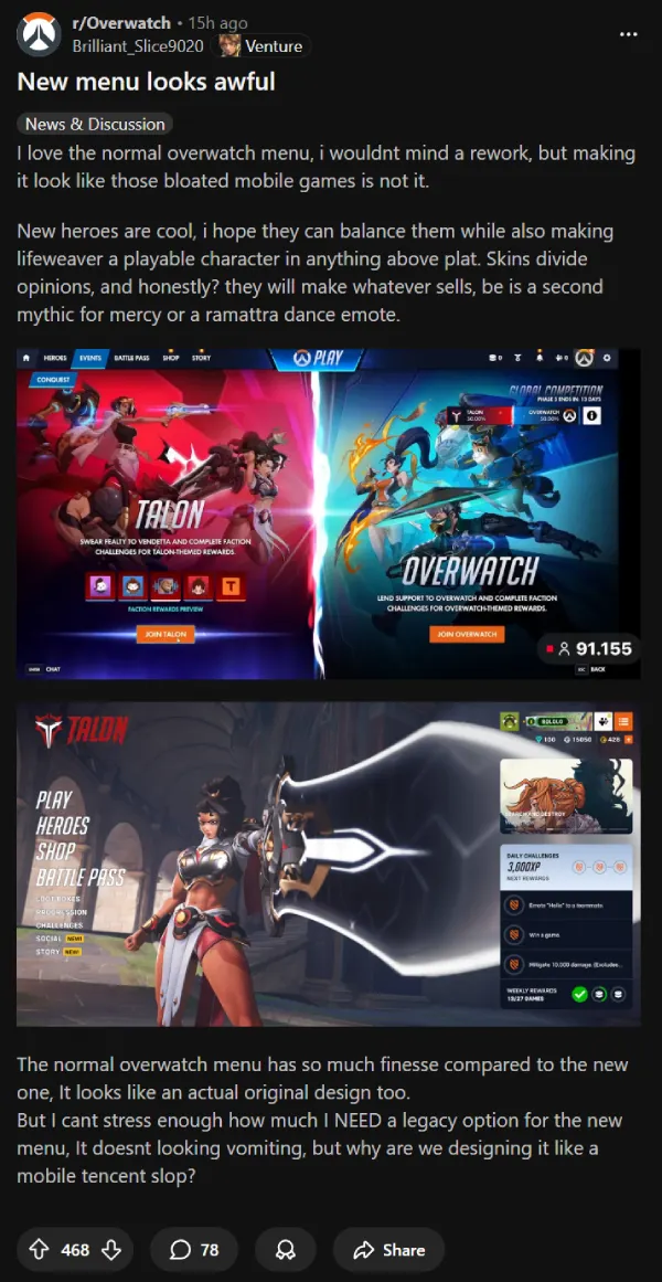 Overwatch 2 players roast the new menu redesign, ask Blizzard to add ...