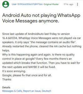 WhatsApp voice notes are currently broken on Android Auto for many ...