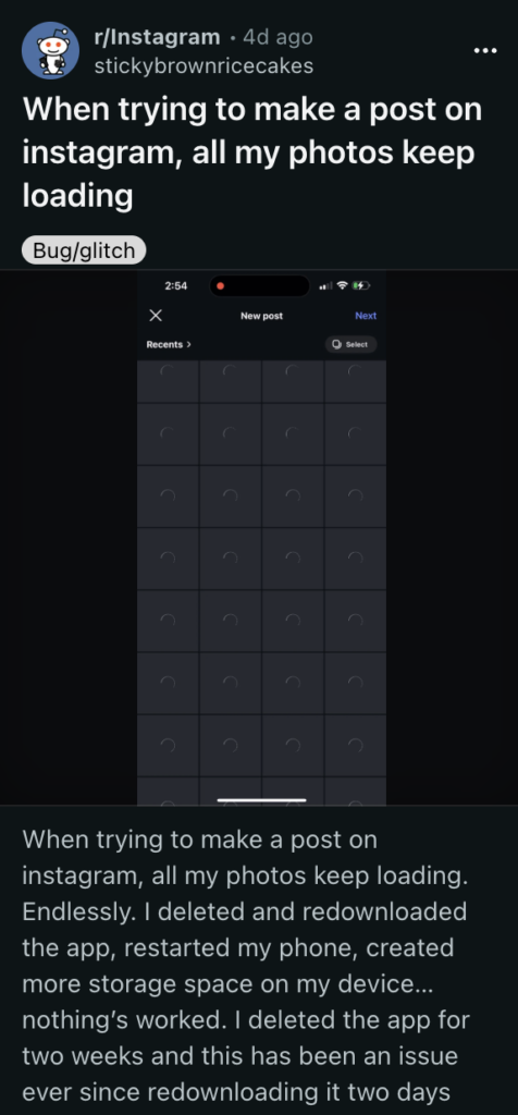 Instagram media not loading for some users during post and story uploads