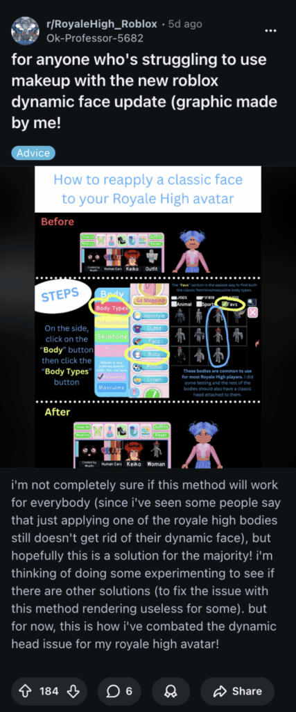 Roblox's forced Dynamic Faces leaves avatars broken and accessories ...
