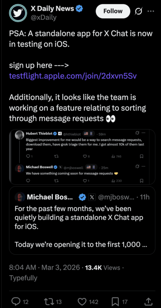 X begins testing separate chat app for iOS, first batch already full
