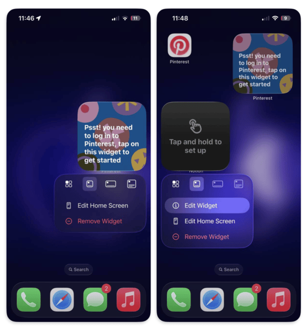 Pinterest users report that "Edit Widget" option is missing on iOS