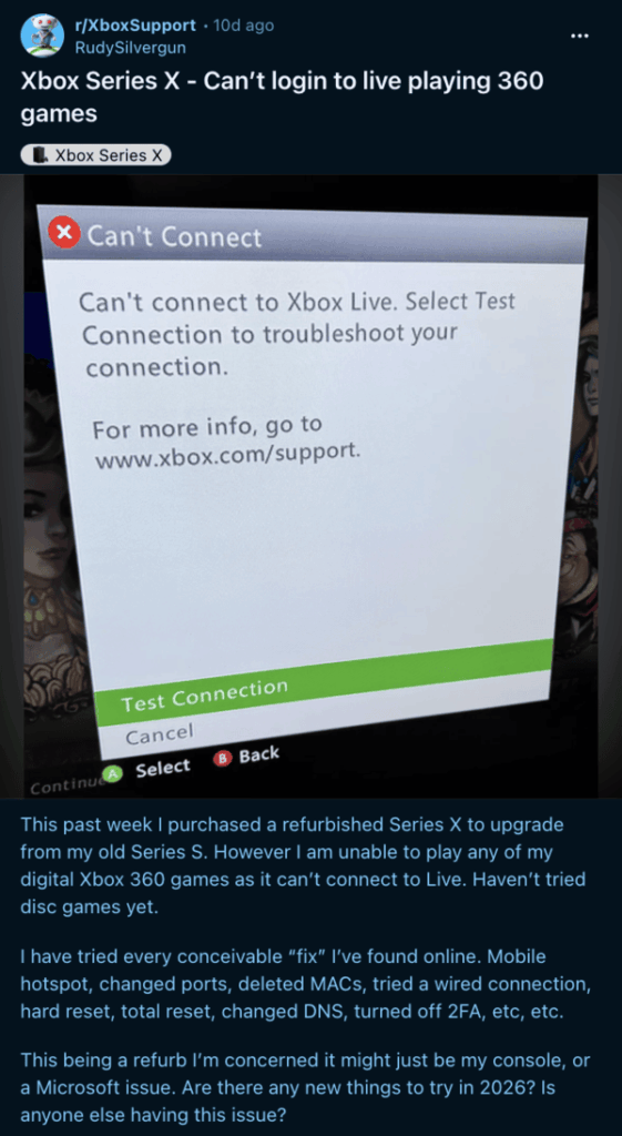 Microsoft investigating Xbox Live sign-in issue on Series X 360 games
