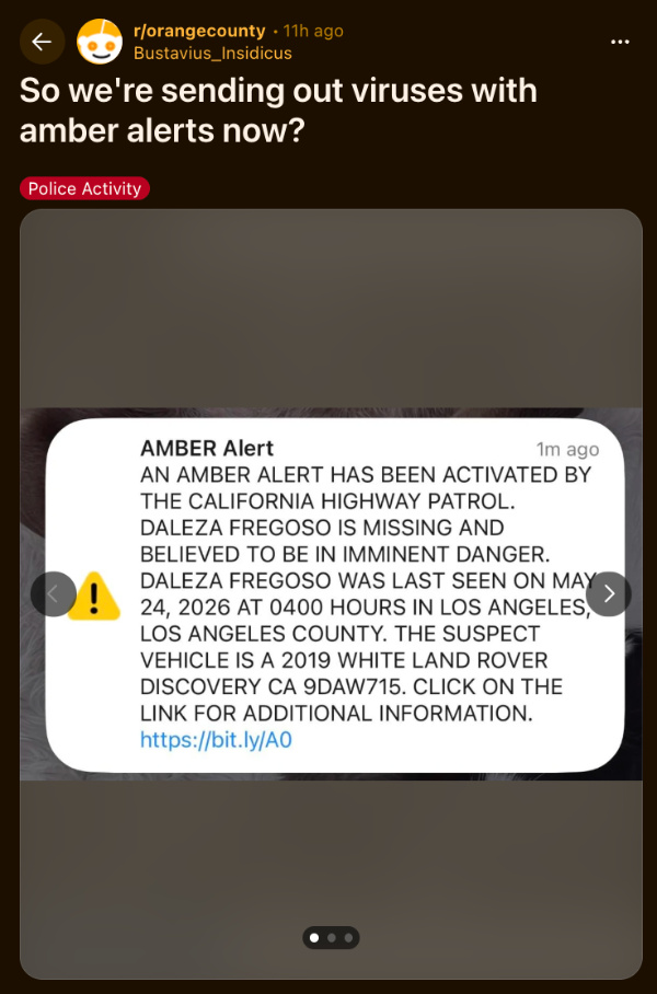 How a broken Amber Alert link triggered a viral virus scare