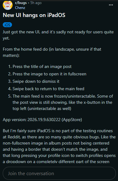 Reddit acknowledges new iPad app freezing issues after Liquid Glass UI ...