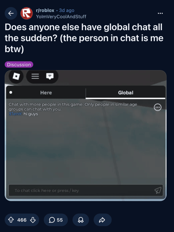 Roblox Global Chat rollout has begun, but it's buggy