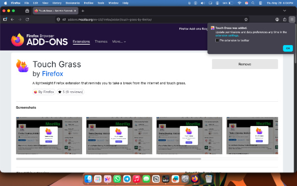 Firefox releases new "Touch Grass" extension