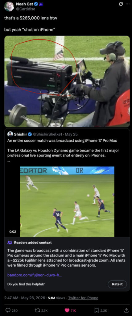 Apple's MLS game broadcast sparks debate: Is it really shot on iPhone?