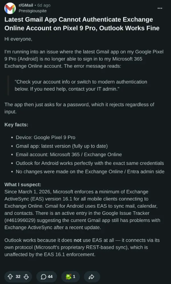 Gmail app bug locks some Microsoft 365 and Exchange Online users out on ...