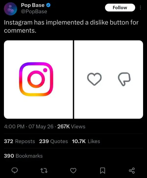 Instagram might be expanding dislike button for comments test to more users