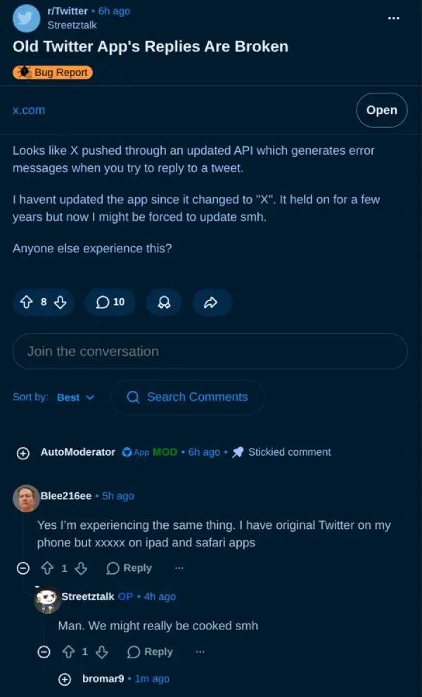 Old Twitter app replies broken as users say X is forcing them to update