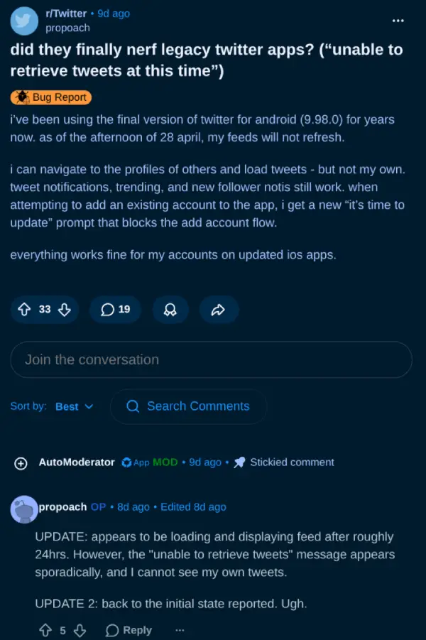 Old Twitter app replies broken as users say X is forcing them to update