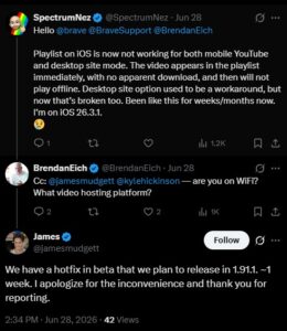 Brave VP confirms hotfix for broken YouTube offline playlists on iOS ...