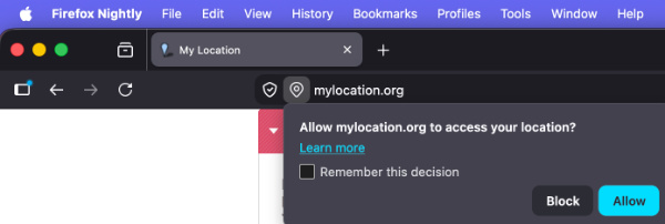 Firefox to highlight active location access with red address bar icon