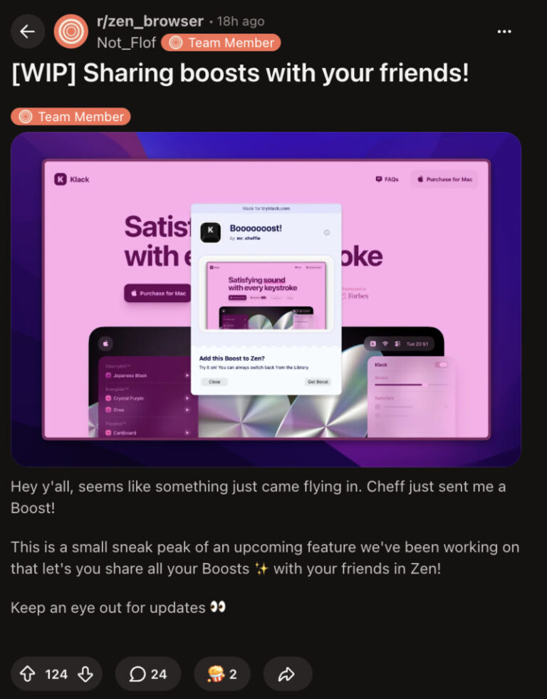 Zen will soon let you share your Boost customizations with friends
